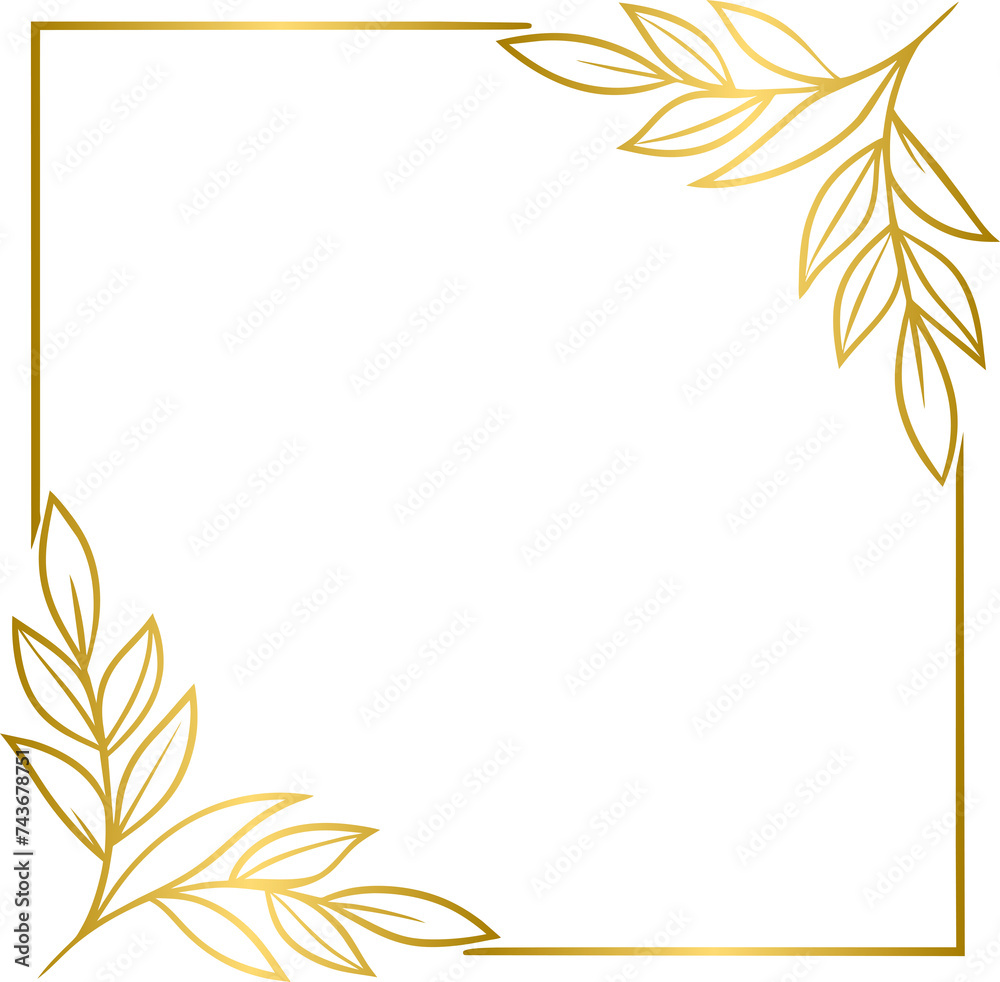 Golden leaves corner border, gold hand drawn doodle style corner border ...