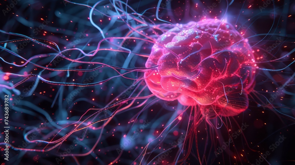 Artistic visualization of a neural network with synapse connectivity ...