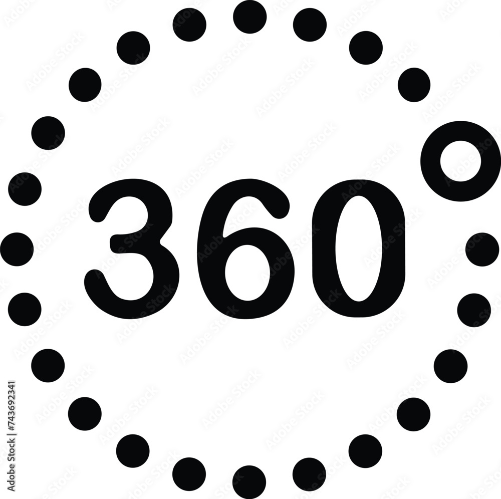 360 degree vector icon. Round signs with arrows rotation angle to three ...