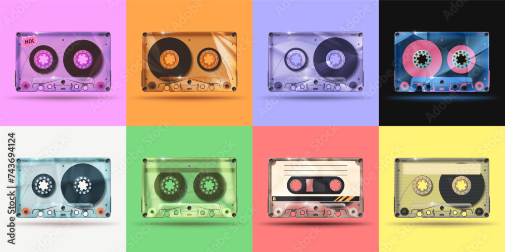 Retro transparent music cassette tape. Pop art mixtape tapes mockup ...