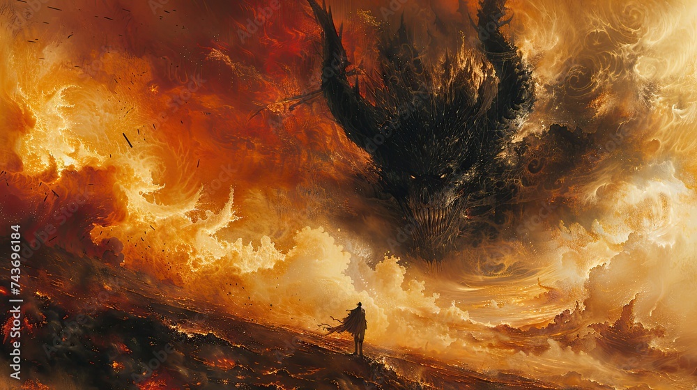 Scary demon and a satan in an angry scene, in the style of otherworldly ...