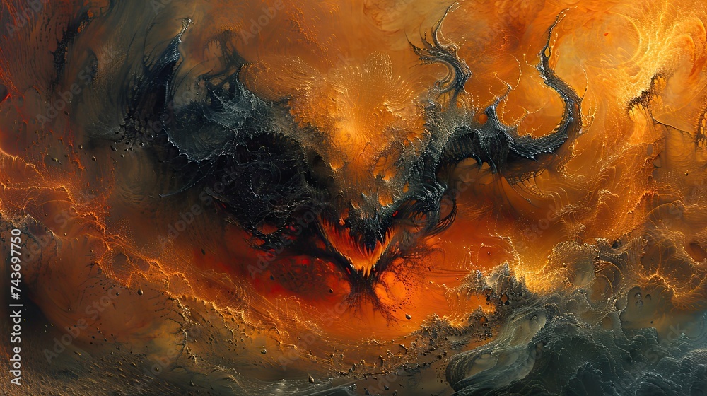 Scary demon and a satan in an angry scene, in the style of otherworldly ...