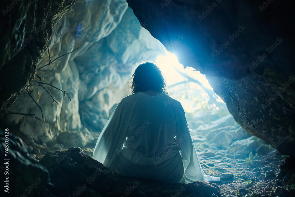 Jesus Christ sitting in the burial cave. Stock Illustration | Adobe Stock
