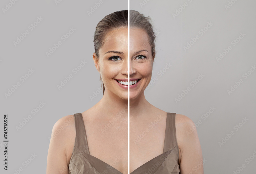 Young and senior female models portrait. Two women face on white ...