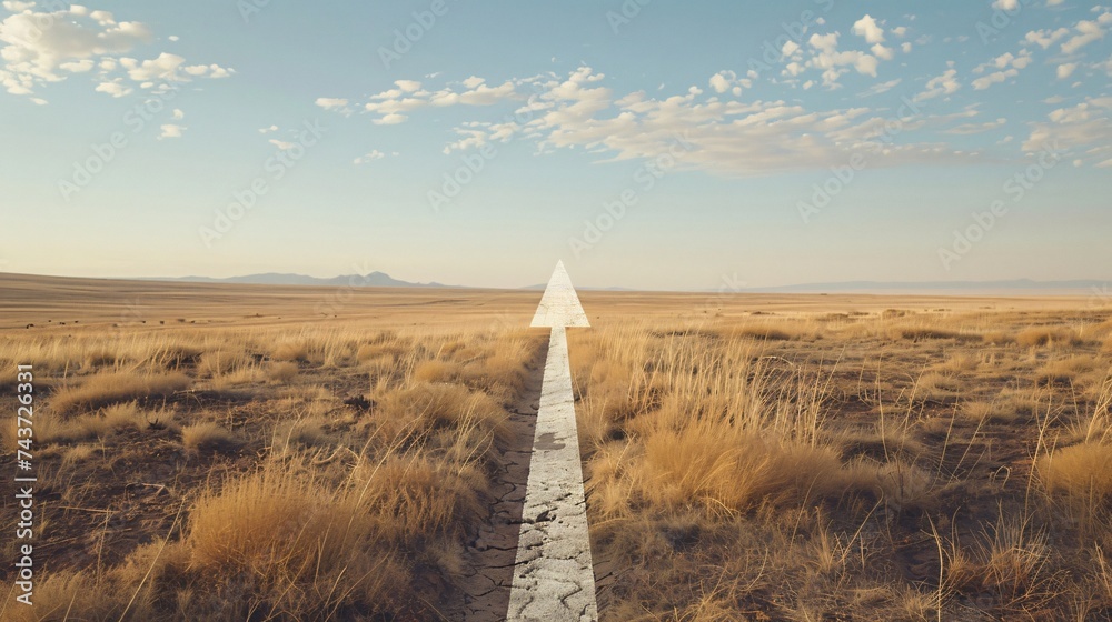 Painted white arrow directed forward stands as a beacon of progress ...