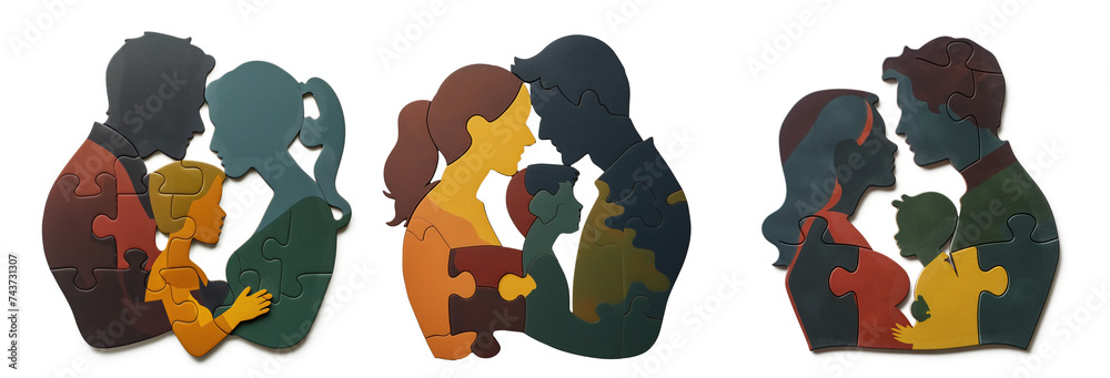 Family puzzle pieces connected together. Multicolored puzzle pieces ...
