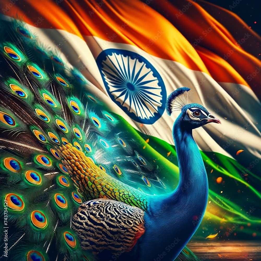National Bird of India, The Indian peacock, stands in front of an ...