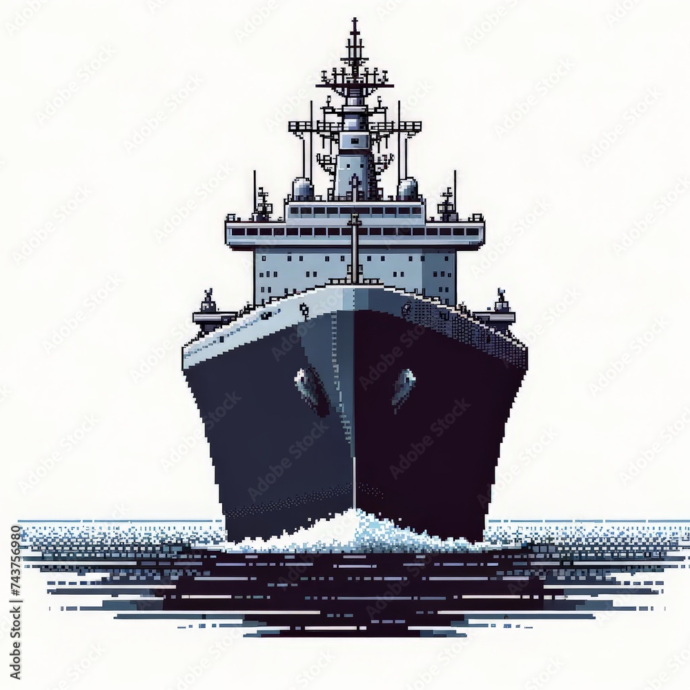 Pixel art of warship or battleship with a white background, in the ...