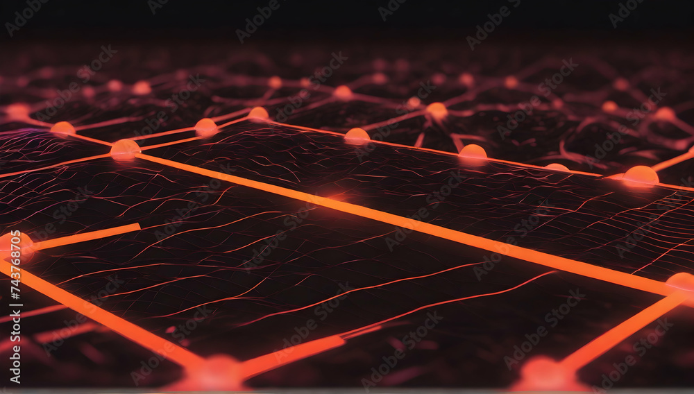 Synthwave wireframe net illustration with a orange and black color ...