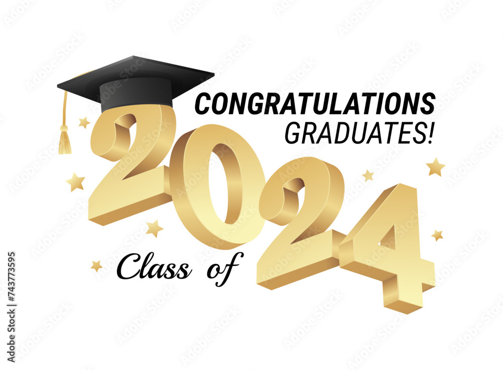 Class of 2024. Congratulations graduates gold graduation concept with ...