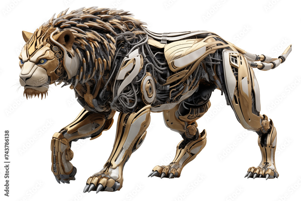 Realistic mechanical cyber Animal Robotic Lion PNG isolated on a white ...