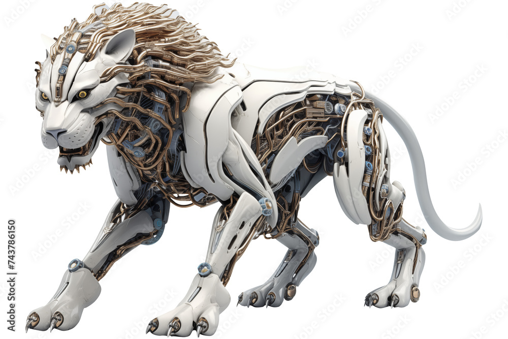 Realistic mechanical cyber Animal Robotic Lion PNG isolated on a white ...