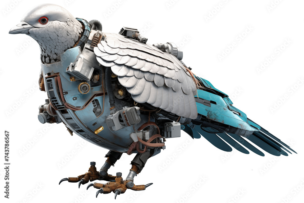 Realistic mechanical cyber bird Robotic pigeon PNG isolated on a white ...