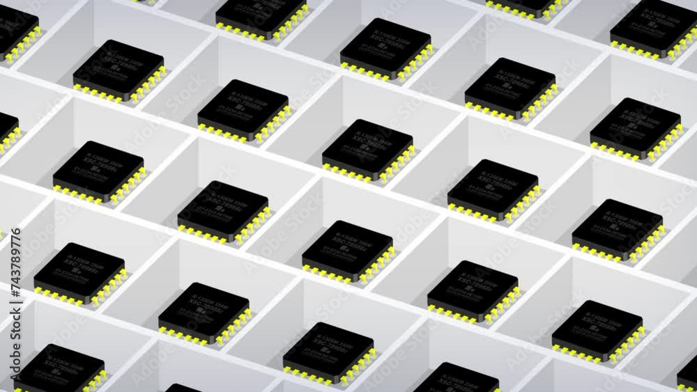 Cubicles with chip processors business explainer flat style. Artificial ...