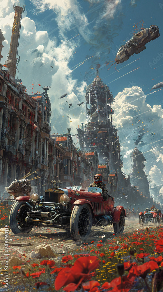 High tech cars from 2070 in a reimagined WWI era with animals in battle ...