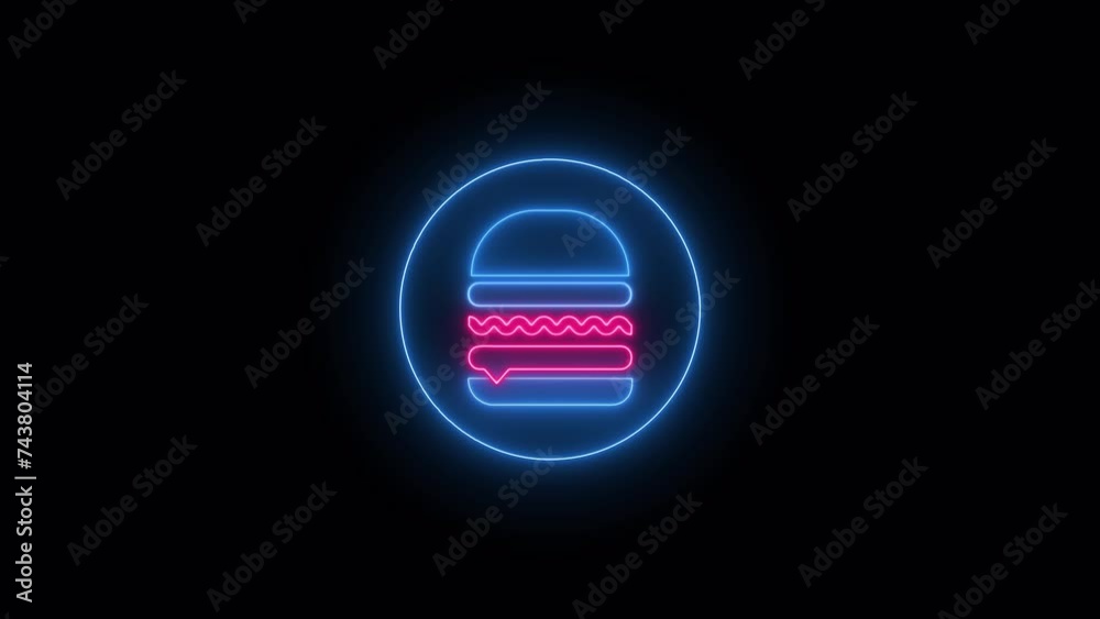 Food burger neon signboard glow light on transparent background ...