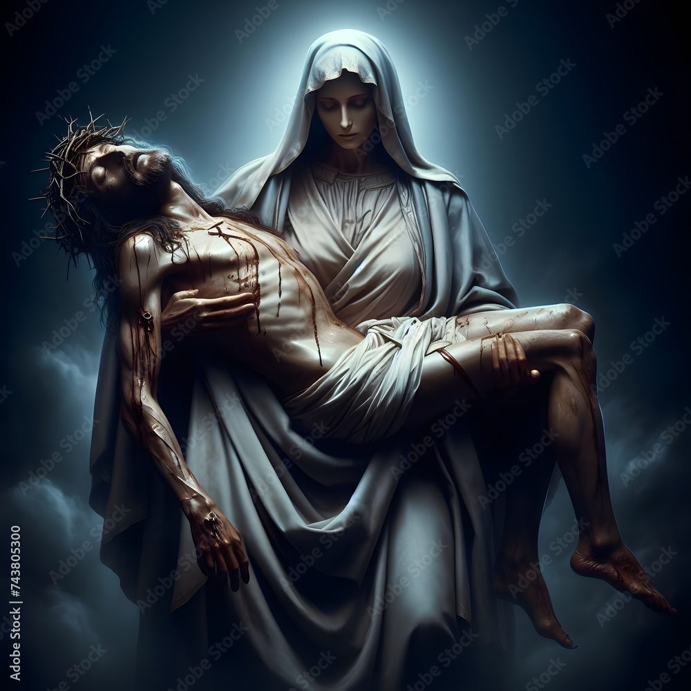 Virgin Mary holding Jesus dead body Stock Illustration | Adobe Stock