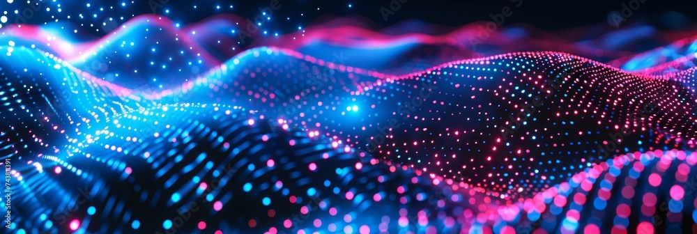 Abstract Tech Background With Pixelated Data Stream Binary Code Encryption Concept Glowing