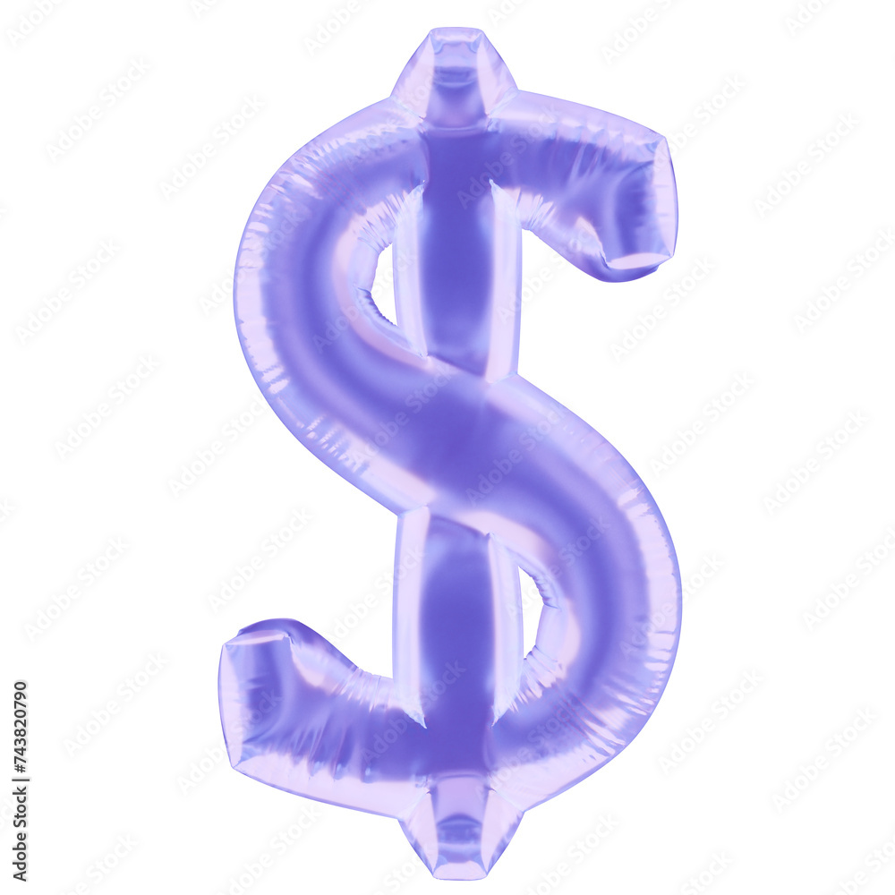 Inflated 3D US Dollar sign, USD Symbol in purple foil balloon style ...