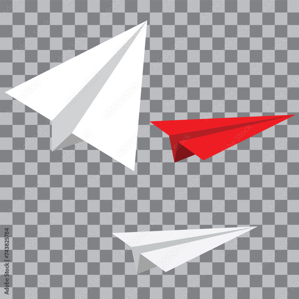 Set realistic white paper plane 3D model jet. Different view paper ...