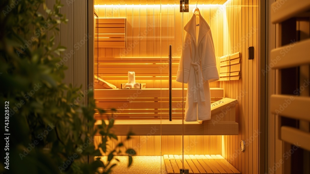 Modern infrared sauna in a wellness studio, steam sauna room with ...