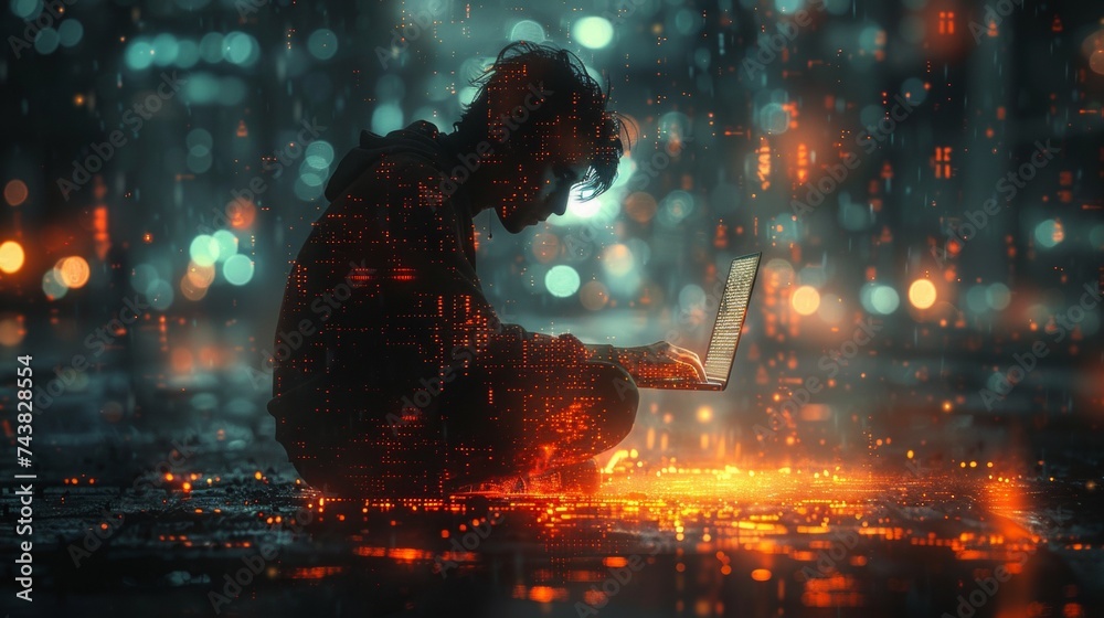Animated Concept Of A Programmer Working On A Laptop For Big Data Management Computer Code On A
