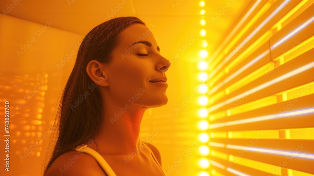 Beautiful Woman Steamed In A Infrared Sauna Spa Resort Treatment