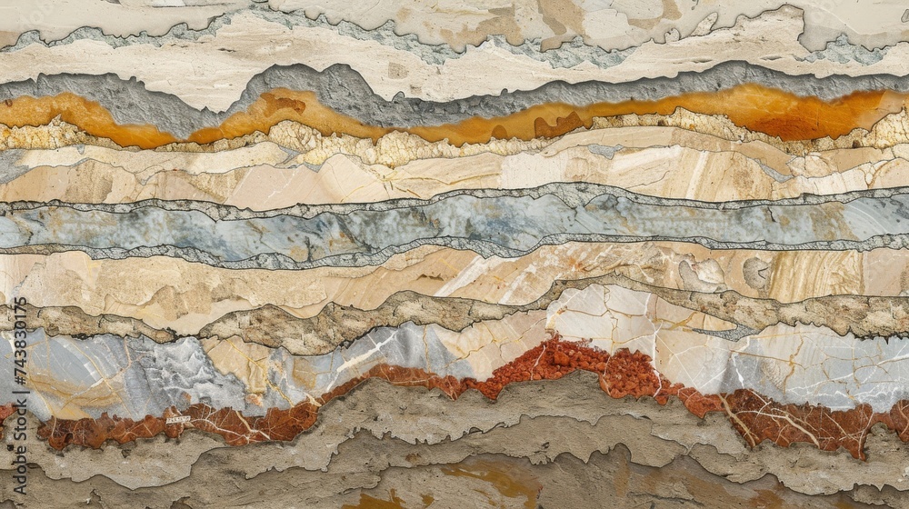Cross-section of a sandstone formation showing layers, fissures, and ...