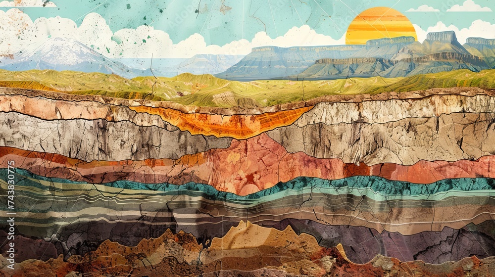 Cross-section of the Earth's crust showing different layers, mineral ...