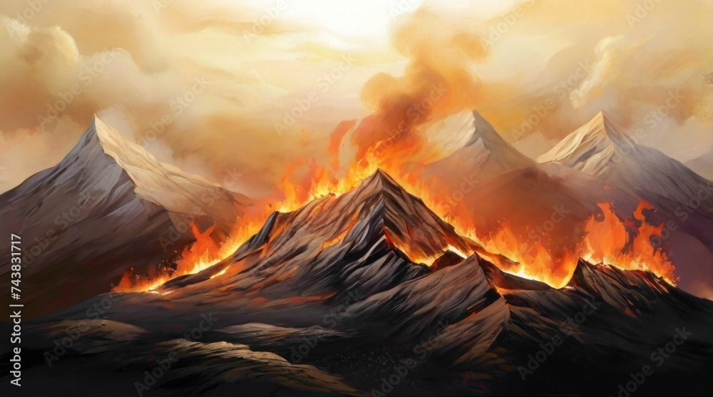 lava mountain lava blowing with fire under the bridges with abstract ...