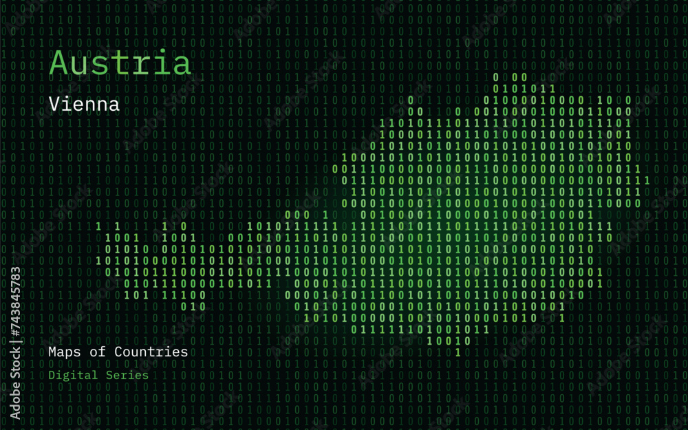 Austria Map Shown in Binary Code Pattern. Matrix numbers, zero, one ...