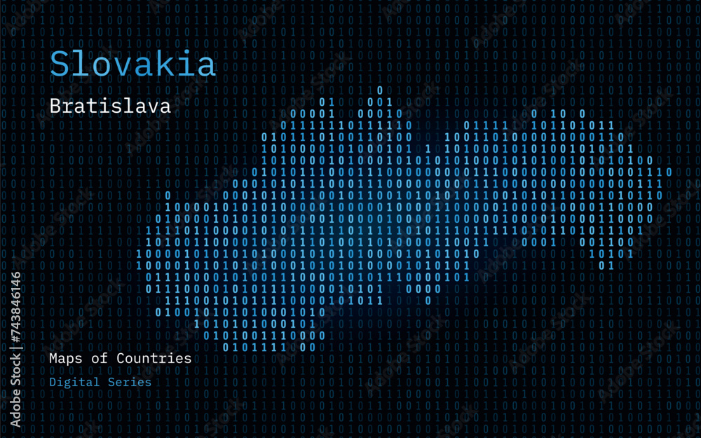 Slovakia Map Shown in Binary Code Pattern. Matrix numbers, zero, one ...