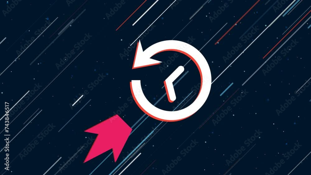 Time back symbol flies through the universe on a jet propulsion. The ...