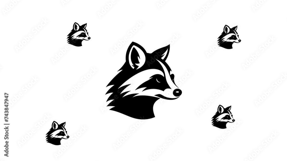 Zoom in and out animation the raccoon head symbol. Large black symbol ...