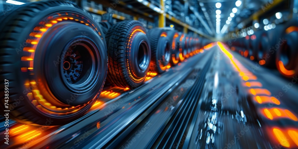 The twinkling lights of a car factory illuminate a steady stream of ...