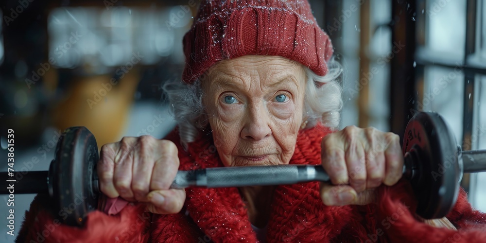 An experienced woman's determination shines through her wrinkled face ...