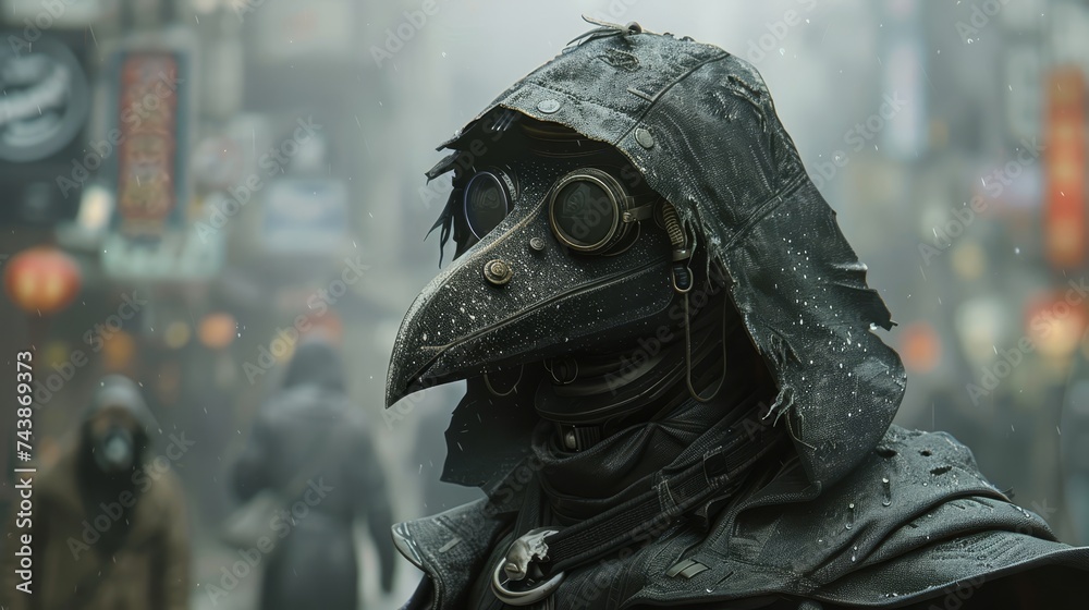 Plague Doctor with a poison tipped rapier amidst a dystopian city ...