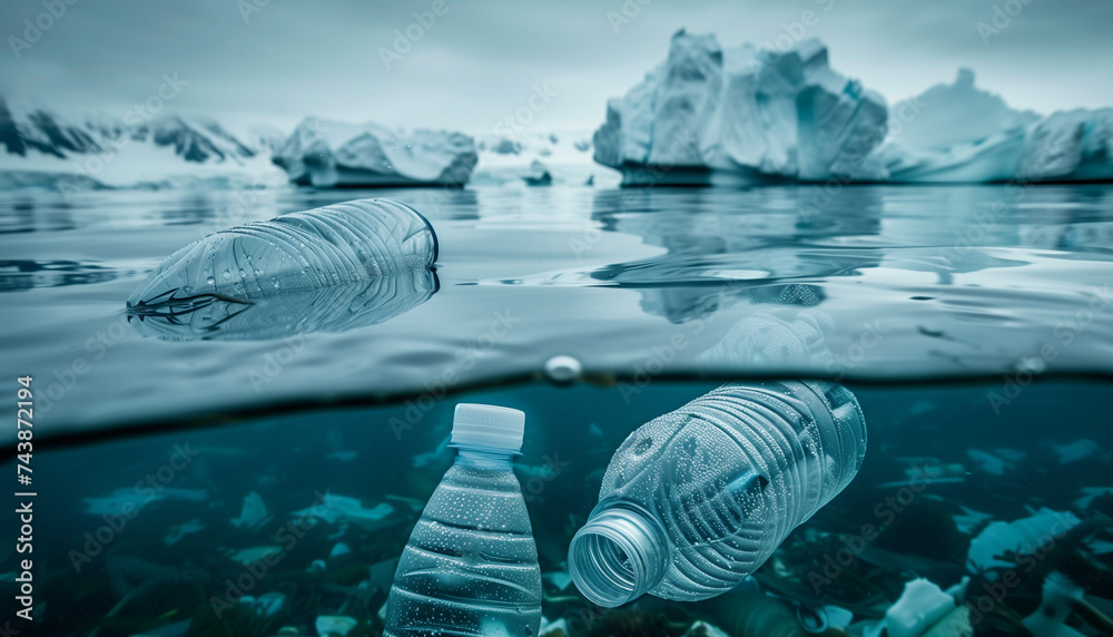 Beautiful underwater landscape cold Antarctic sea waters, icebergs with ...
