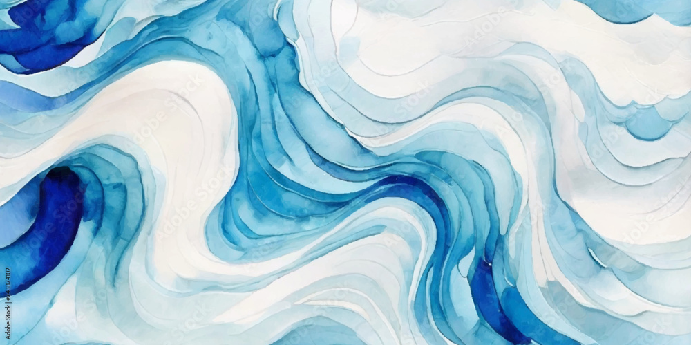 Vector watercolor ocean wave line blue and white background. Ocean sea ...