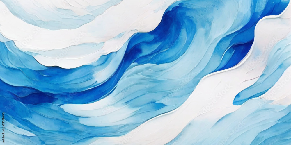 Vector watercolor ocean wave line blue and white background. Ocean sea ...