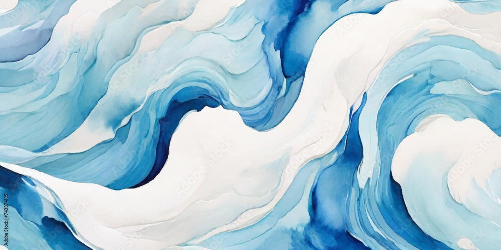 Vector watercolor ocean wave line blue and white background. Ocean sea ...