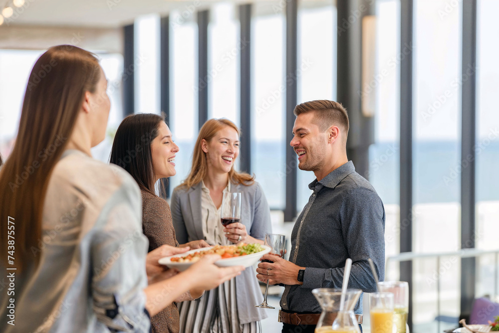 Group of professionals enjoying a light-hearted moment during a ...