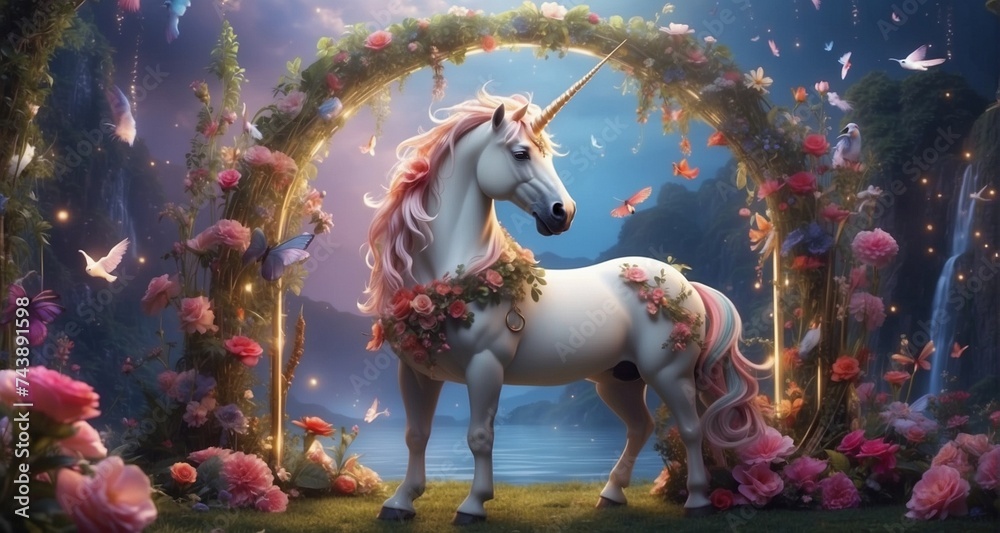 Animate a playful sequence of a unicorn engaging with other mythical ...