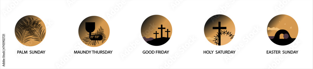 Vecteur Stock Holy Week symbols. Holy Week Minimalist Poster Set. Palm ...