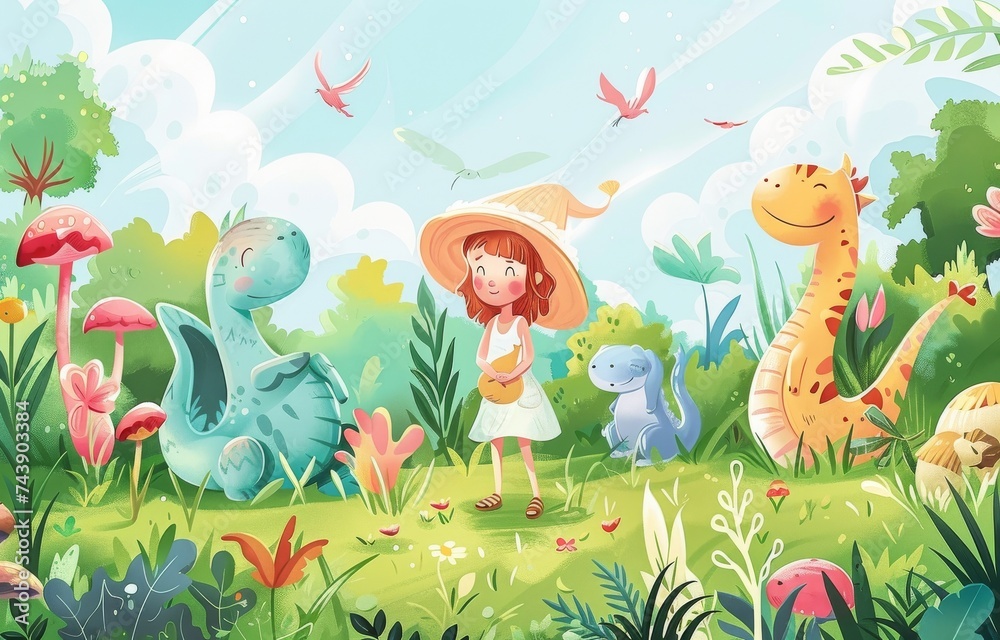 Serene and whimsical fairy tale park young girl with fantastic ...