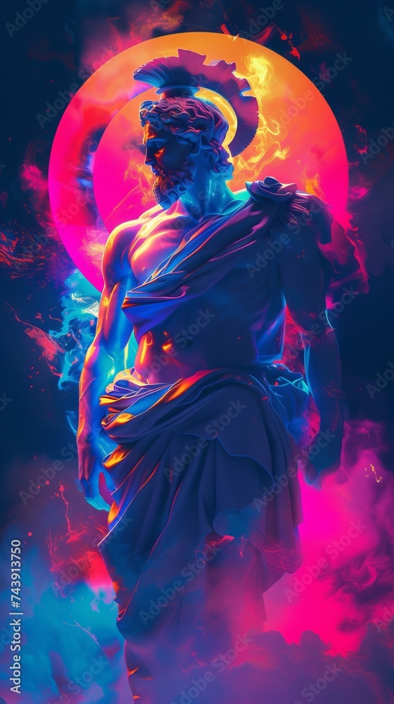 Produce an electrifying representation of the Roman god Mars the god of ...