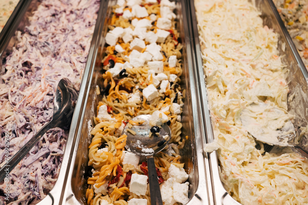 Self service buffet table canteen in supermarket Sarajevo Bosnia Stock ...