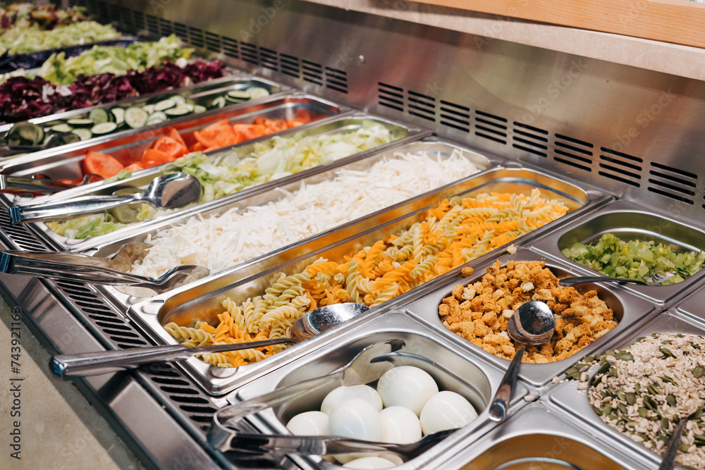 Self service buffet table canteen in supermarket Sarajevo Bosnia Stock ...