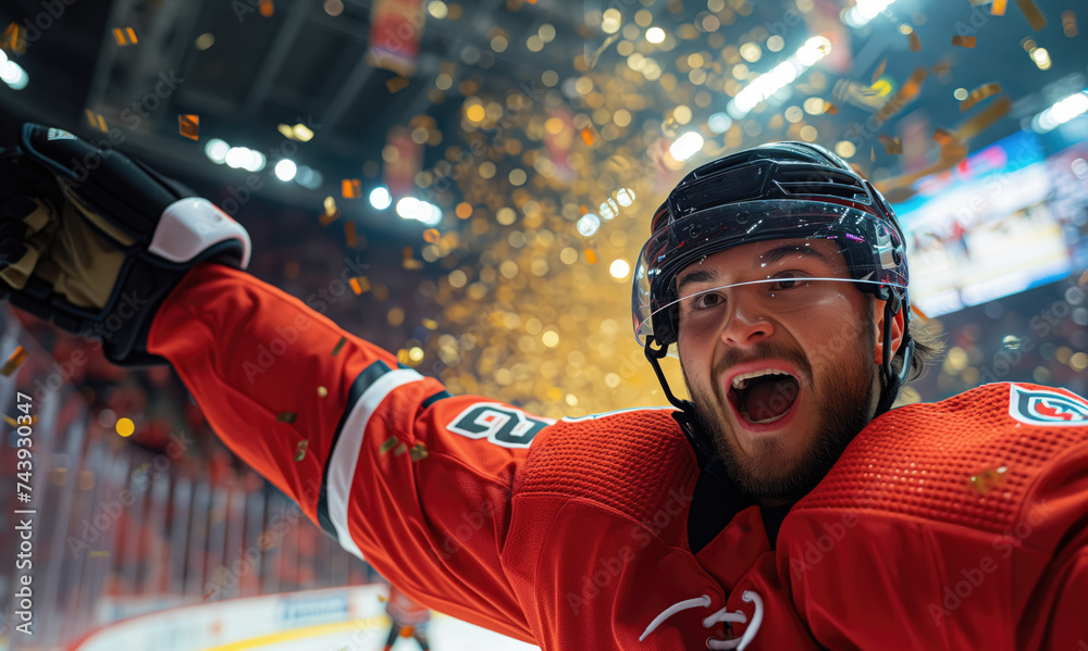 Ice hockey players celebrating their win in a championship - arena with ...
