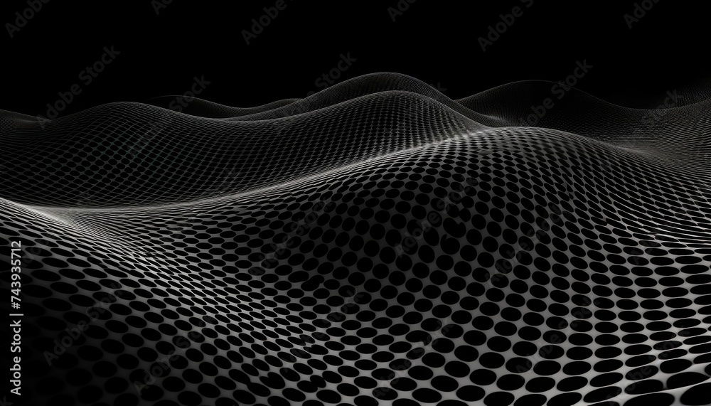 Perspective distorted black grid. Digital background with wireframe ...